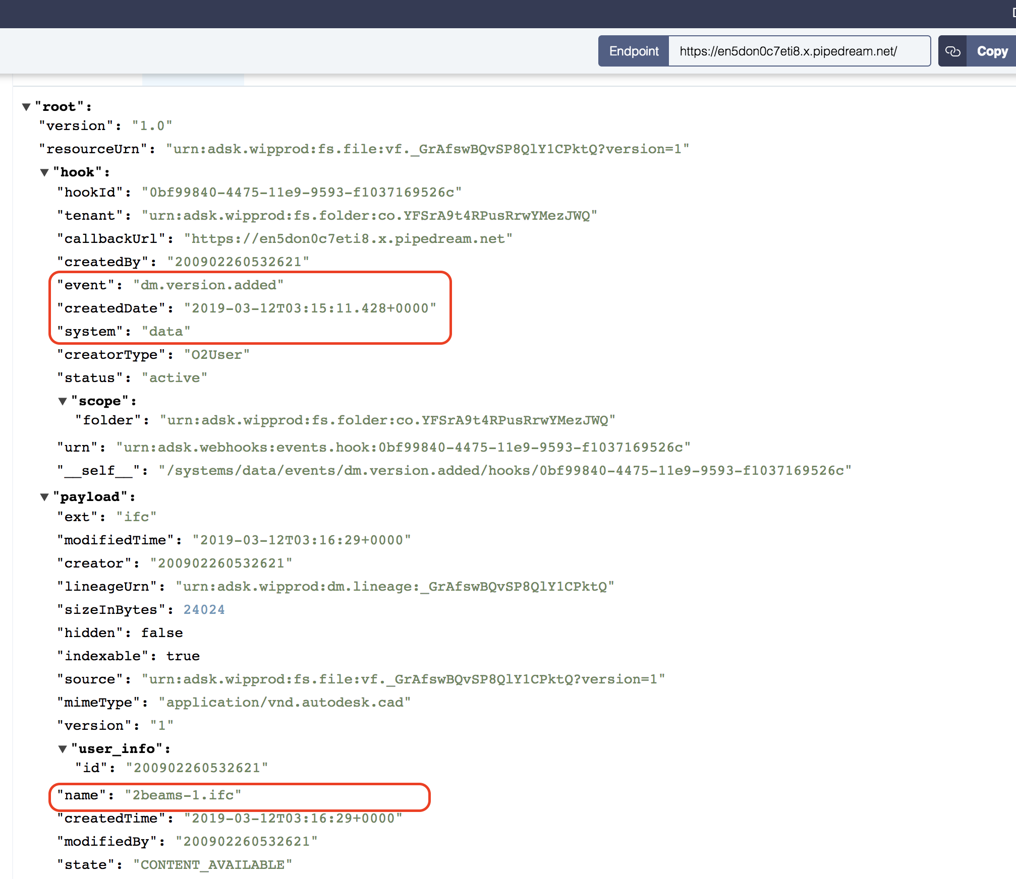 Practice with WebHook by RequestBin | Autodesk Platform Services